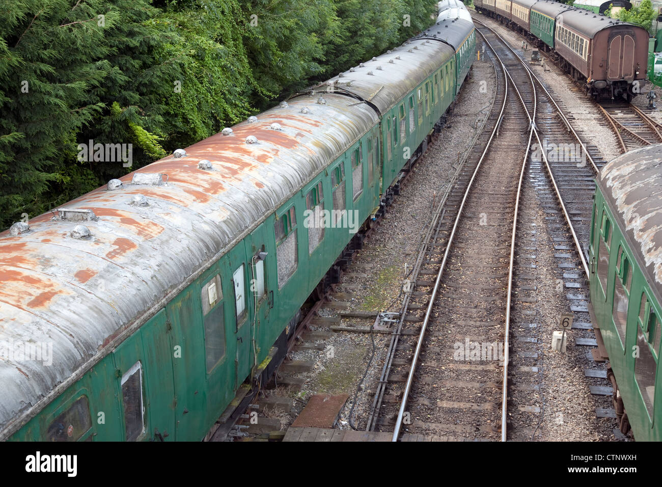 Railway Tracks with Railroad Carriages Stock Photo - Alamy