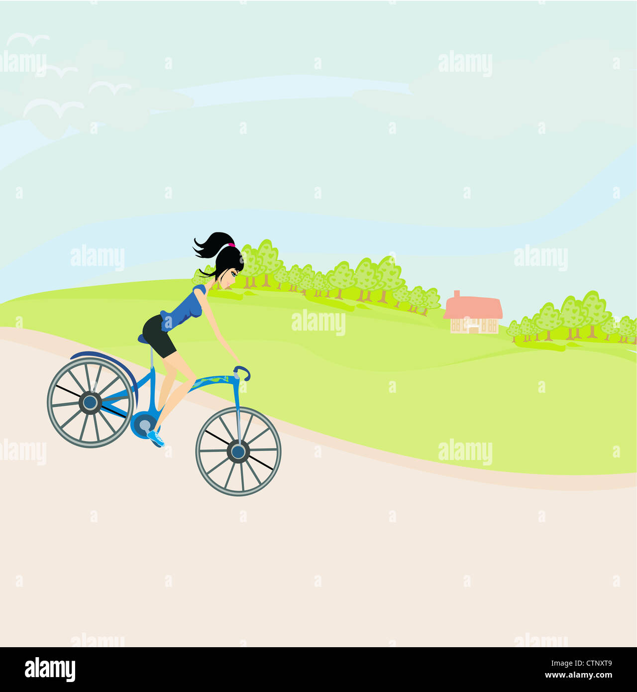 Happy Driving Bike with Cute Girl Stock Photo - Alamy