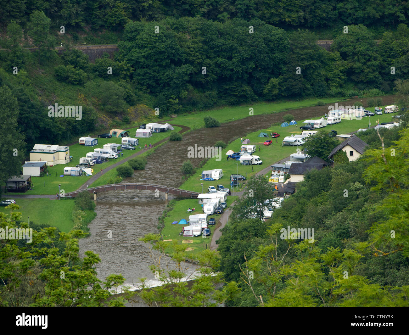 Very wet camping along the Sure river in Bourscheid, Luxemburg Stock ...