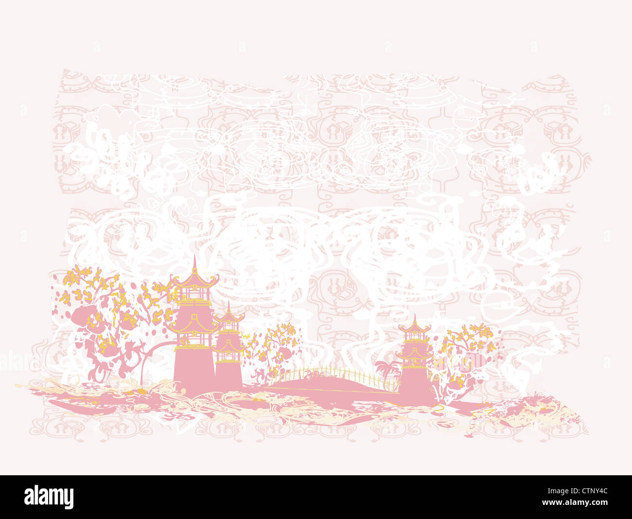 old paper with Asian Landscape Stock Photo - Alamy