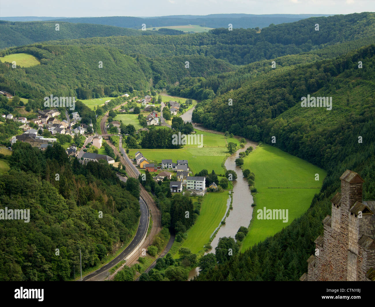 Typical Luxemburg scenery in the green valley of the Sure river near ...