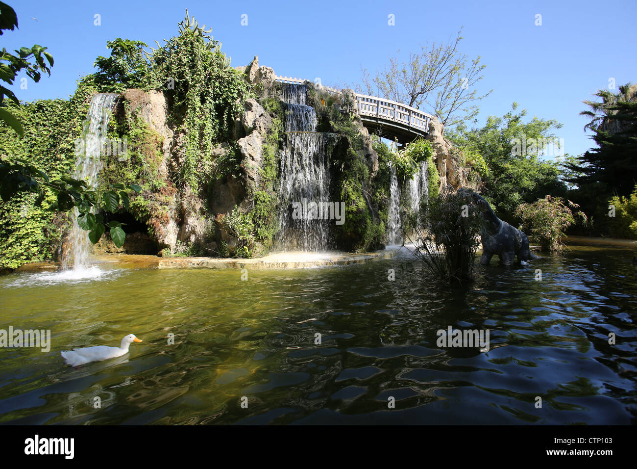 City of Cadiz, Spain. Picturesque summer view of a waterfall and grotto ...
