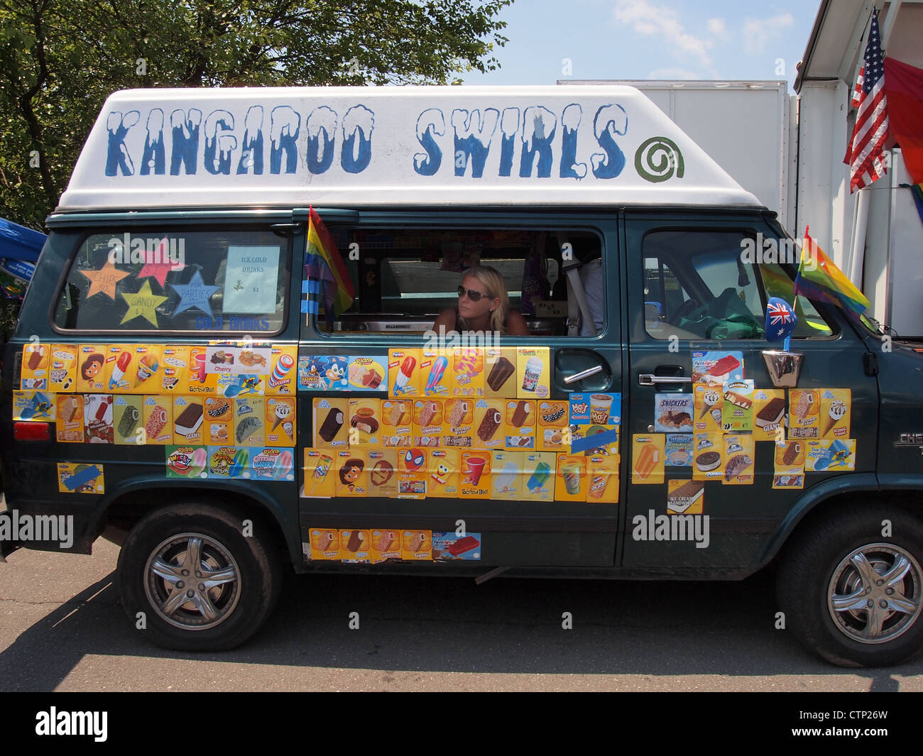 Woman selling ice cream from a van at a Gay Pride Rally in Nyack, New ...