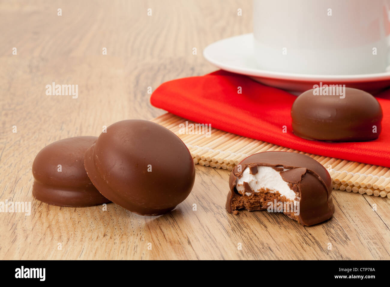 Chocolate coated marshmallow biscuits - known as tea cakes - studio ...