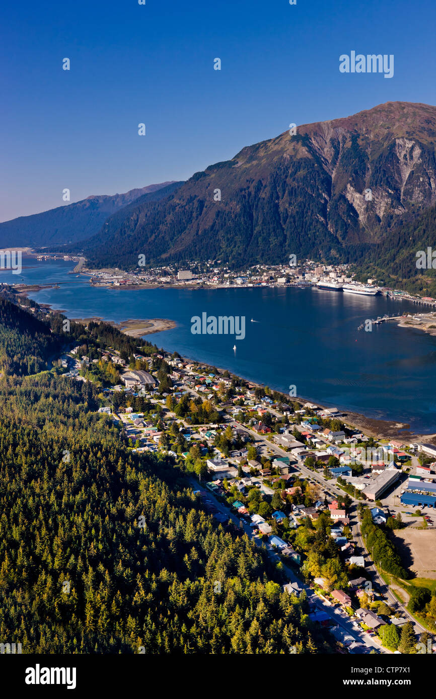 Aerial view looking from above Douglas Island towards Lynn canal and ...