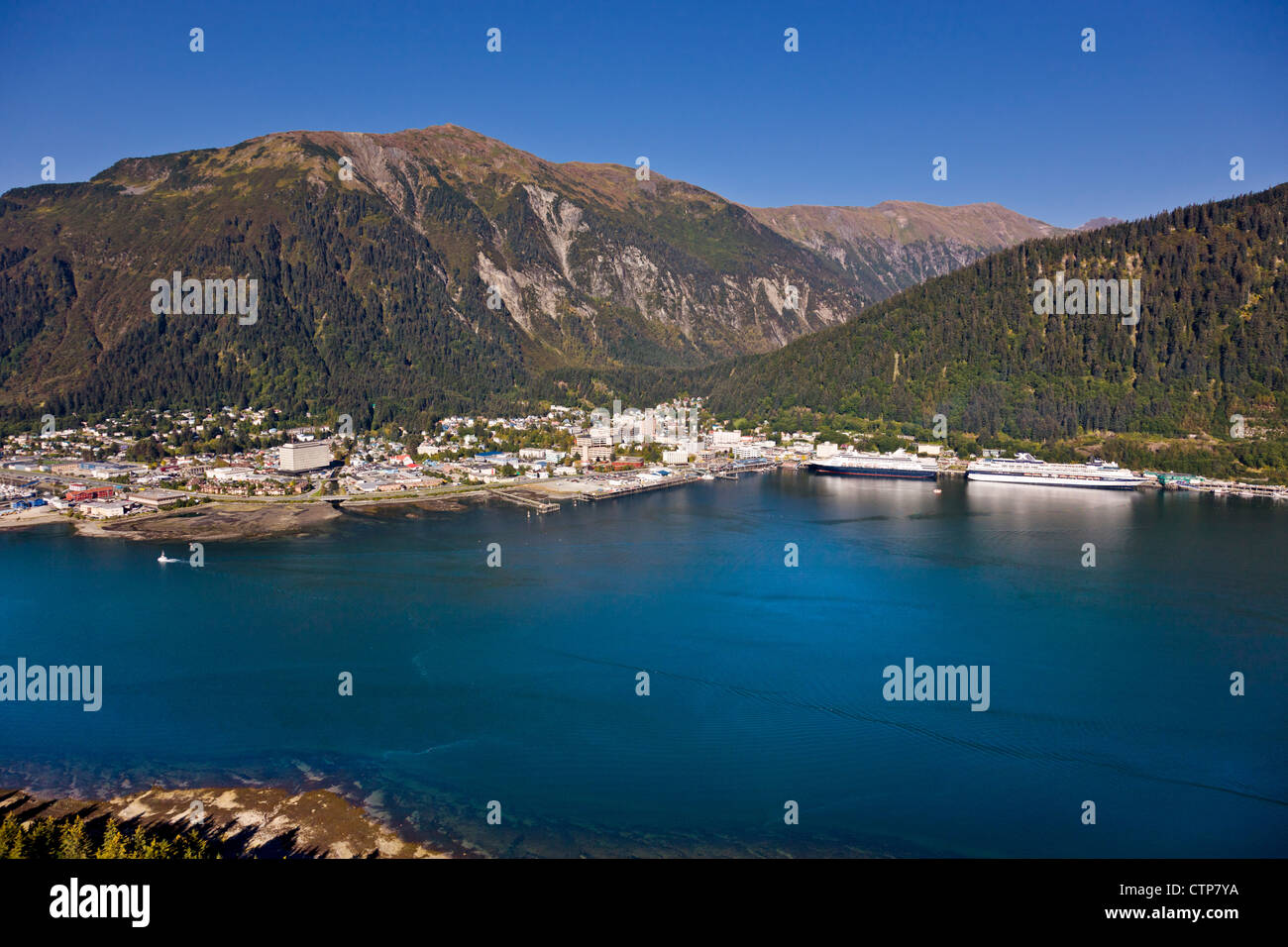 Aerial view looking from above Douglas Island towards Lynn canal and ...