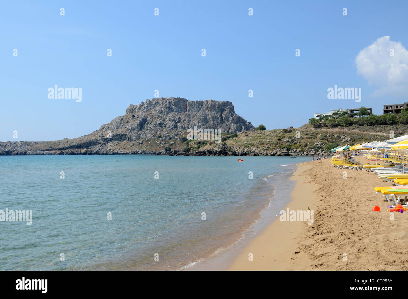 Agathi beach also known as Golden Sands on the Greek Island of Rhodes ...