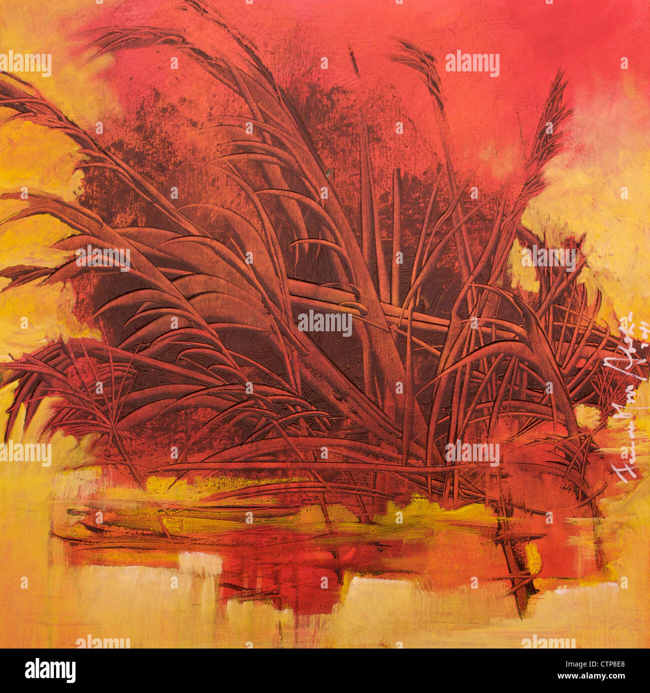 Wetland - oil on canvas, artistic vision of a bog Stock Photo - Alamy