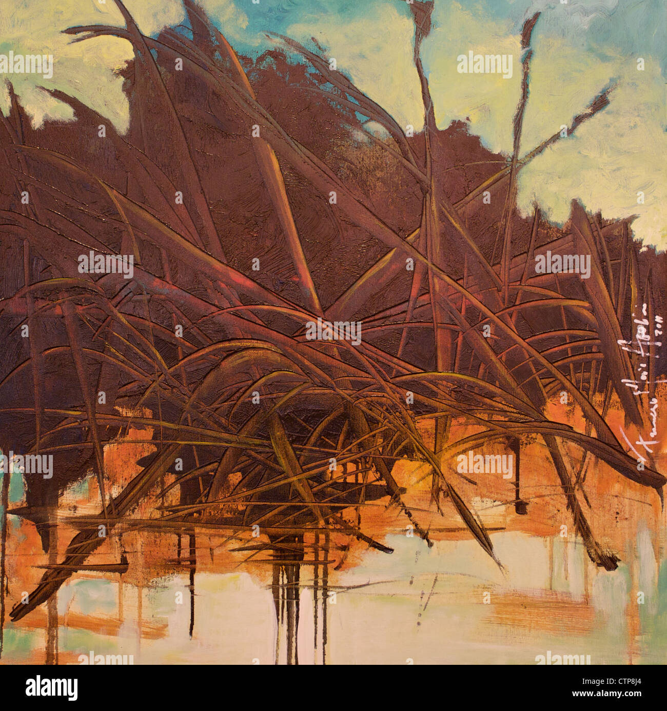 Wetland - oil on canvas, artistic vision of a bog Stock Photo - Alamy