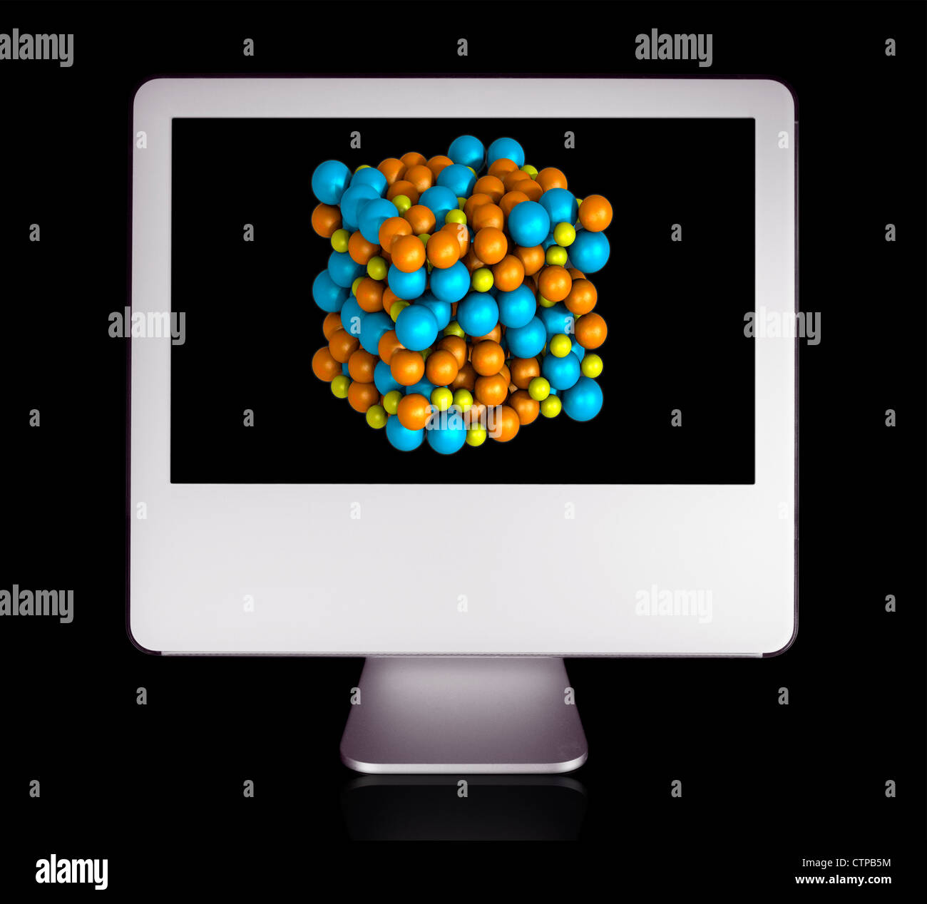 computer monitor showing a molecular model of an amorphous metal Stock ... computer monitor showing a molecular model of an amorphous metal Stock ...