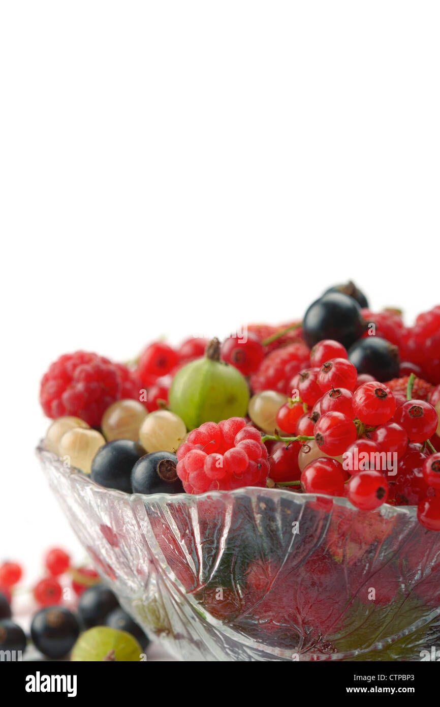Mixed summer splitted berries in a cristal bowl on white Stock Photo ...