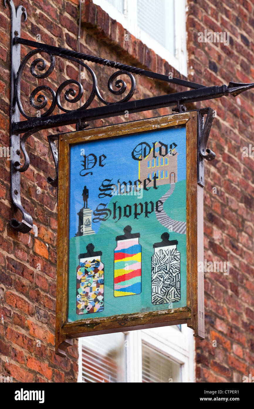 Ye Olde Sweet Shoppe; Shop sign in Whitby a coastal town in North ...