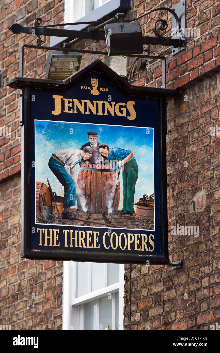 Jennings The Three Coopers steaming barrel, a metal hanging pub sign in ...