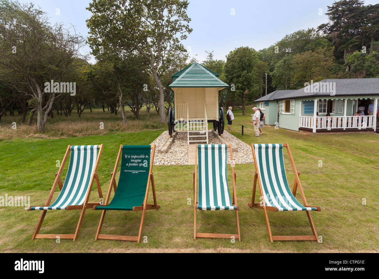 Queen Victoria's bathing machine and deckchairs at Osborne House, Isle ...