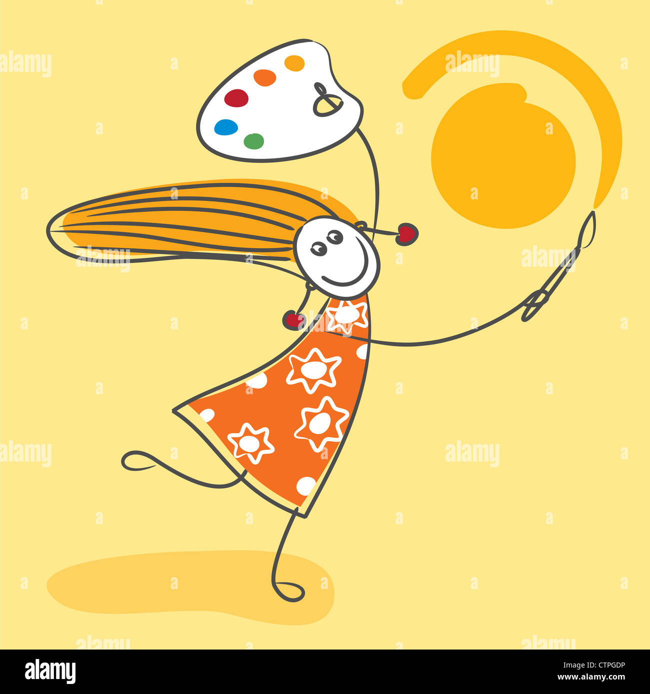 Happy little girl drawing sun Stock Photo - Alamy