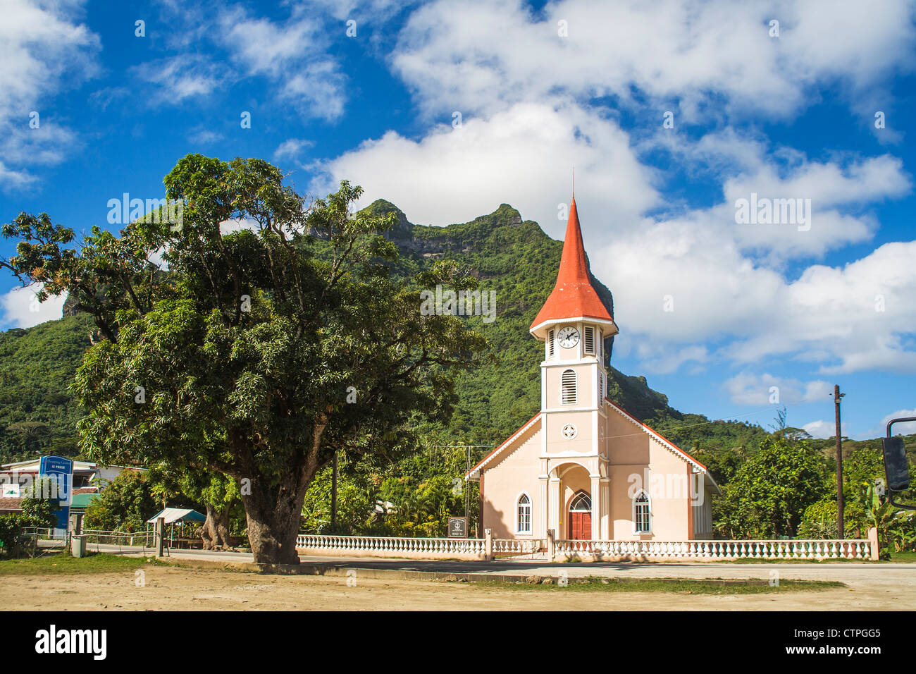 Evangelical church at Vaitape, Bora Bora French Polynesia Stock Photo ...