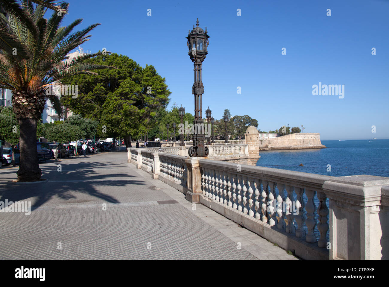 City of Cadiz, Spain. Picturesque view of the sea walls at the Alameda ...