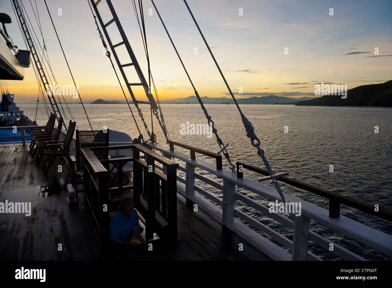 Sunrise aboard the 108 foot "Ombak Putih", a traditional Phinisi ...