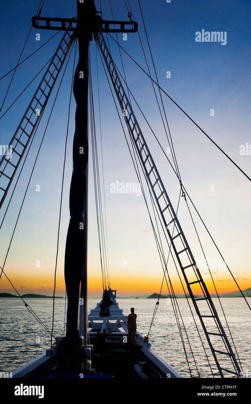 Sunrise aboard the 108 foot "Ombak Putih", a traditional Phinisi ...