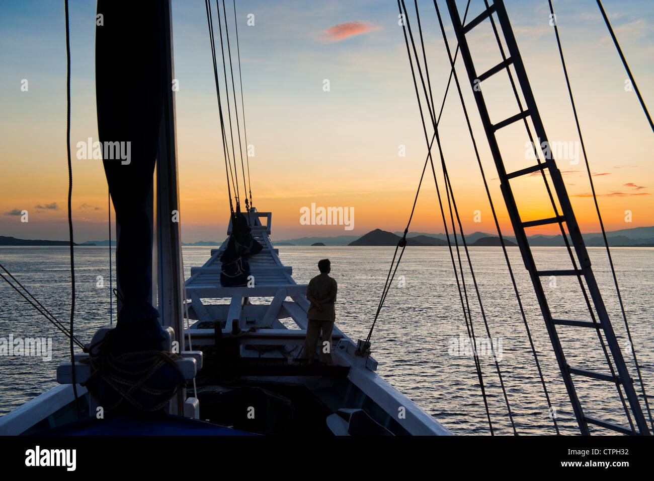 Sunrise aboard the 108 foot "Ombak Putih", a traditional Phinisi ...