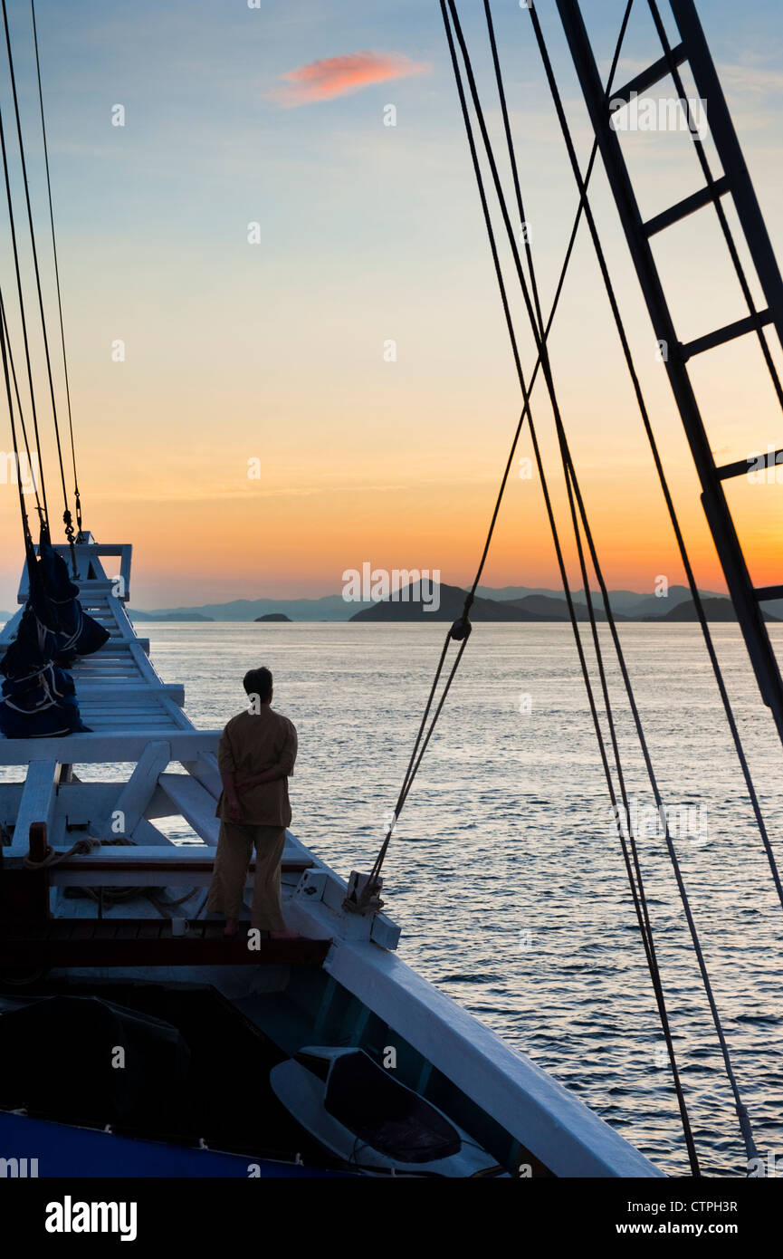 Sunrise aboard the 108 foot "Ombak Putih", a traditional Phinisi ...