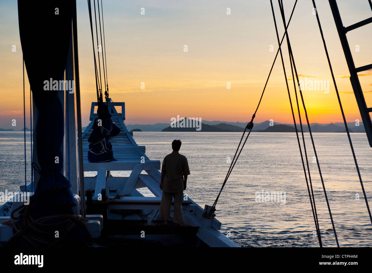 Sunrise aboard the 108 foot "Ombak Putih", a traditional Phinisi ...