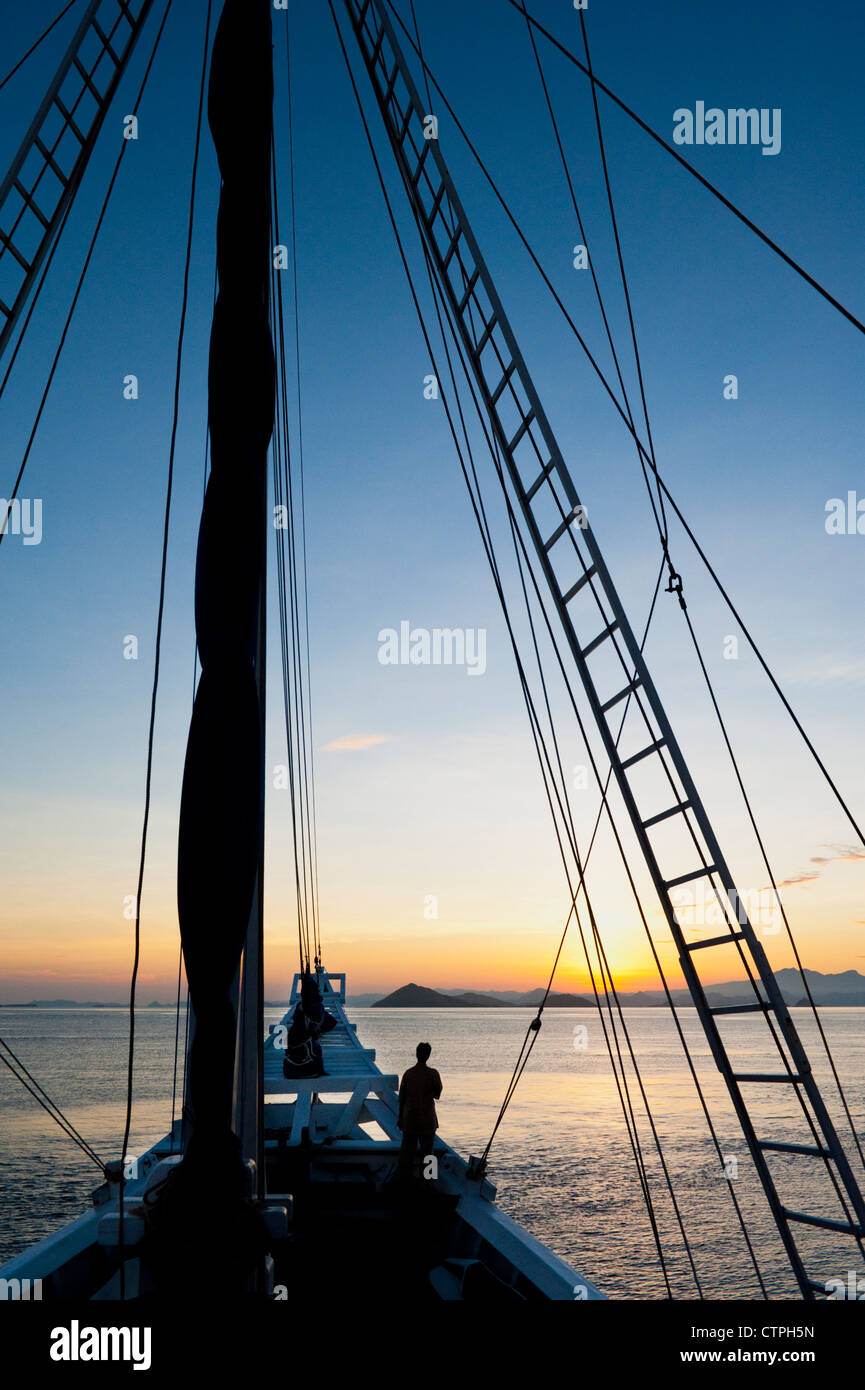 Sunrise aboard the 108 foot "Ombak Putih", a traditional Phinisi ...