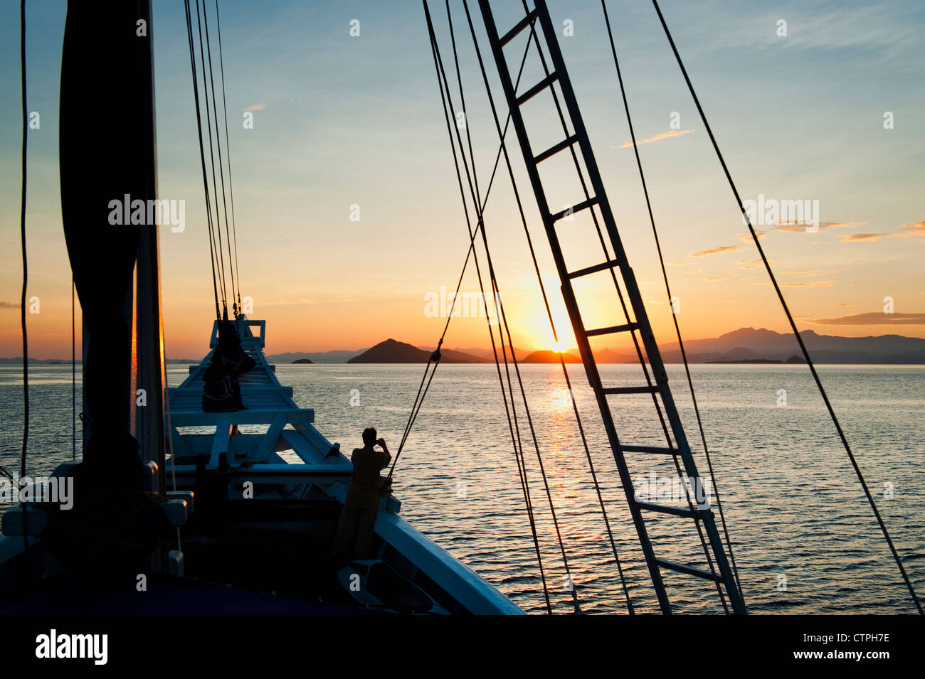 Sunrise aboard the 108 foot "Ombak Putih", a traditional Phinisi ...