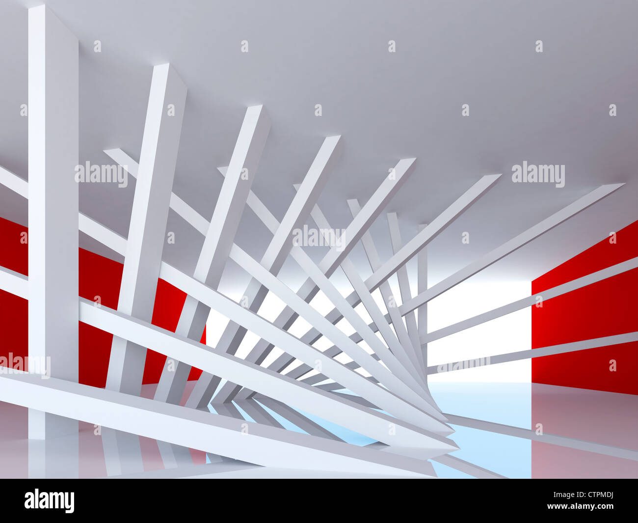 3d abstract Architecture background. Room Interior with tilted columns ...