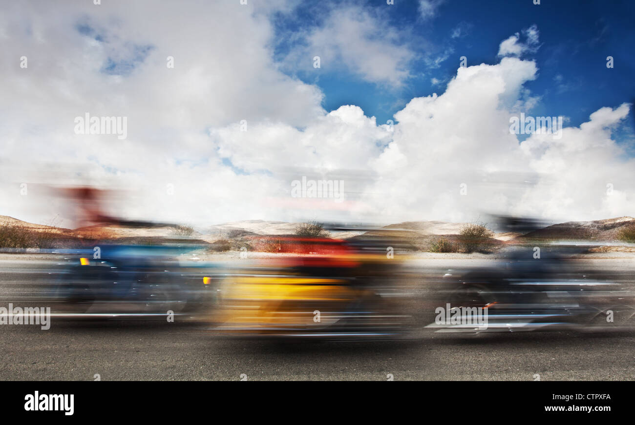 Slow motion on motorbikes, blur movement on bike riders, motorcycle ...