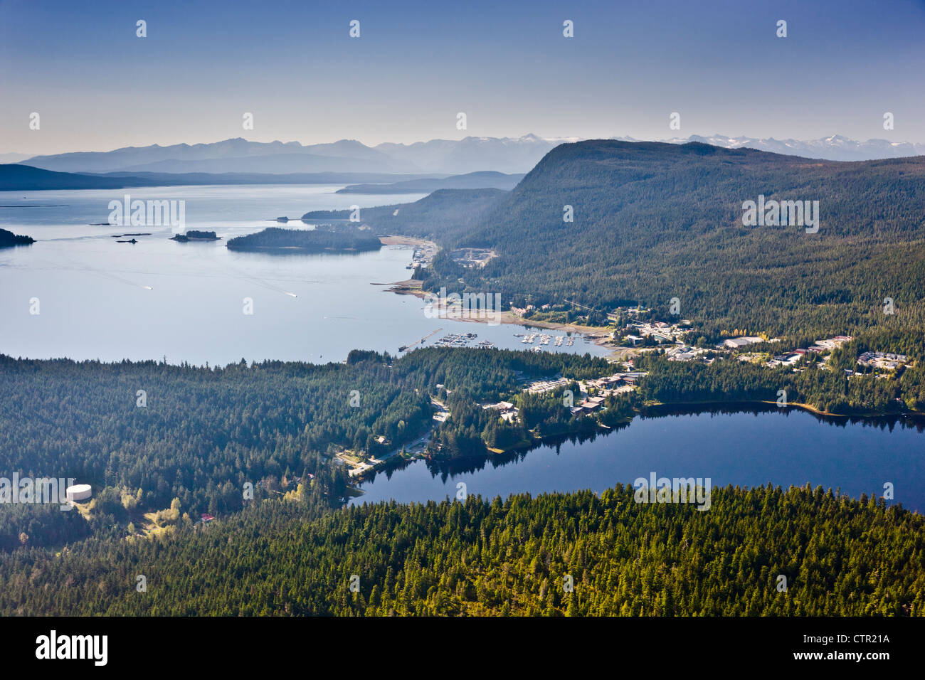 Aerial view of Auke lake and Bay, Juneau, Southeast Alaska, Summer ...