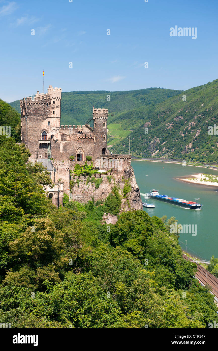 Burg Rheinstein castle above river Rhine in Germany Stock Photo - Alamy