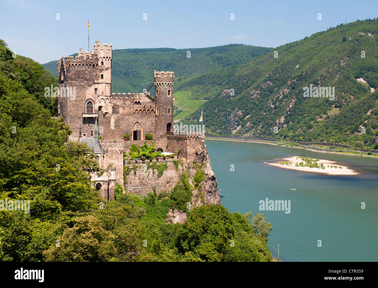 Burg Rheinstein castle above river Rhine in Germany Stock Photo - Alamy
