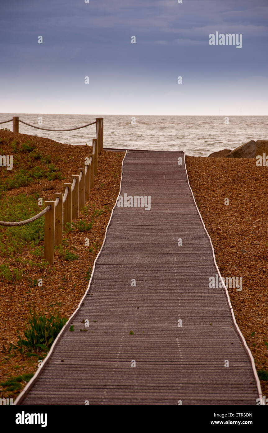Boardwalk and sea Landguard point nature reserve Stock Photo - Alamy