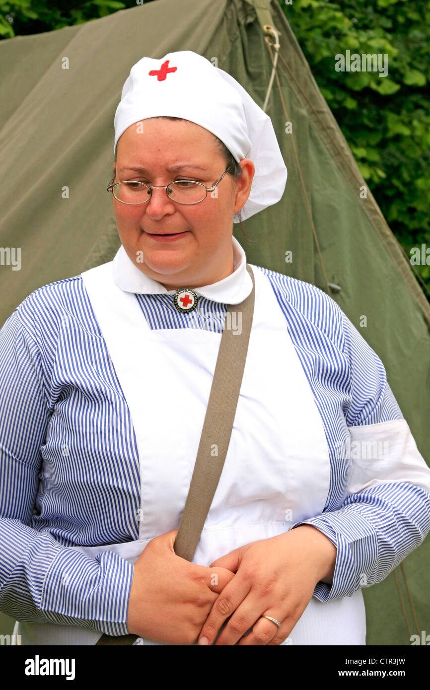 Female actor dressed as a Deutsche Rotte Kreuz (German Red Cross) Nurse ...