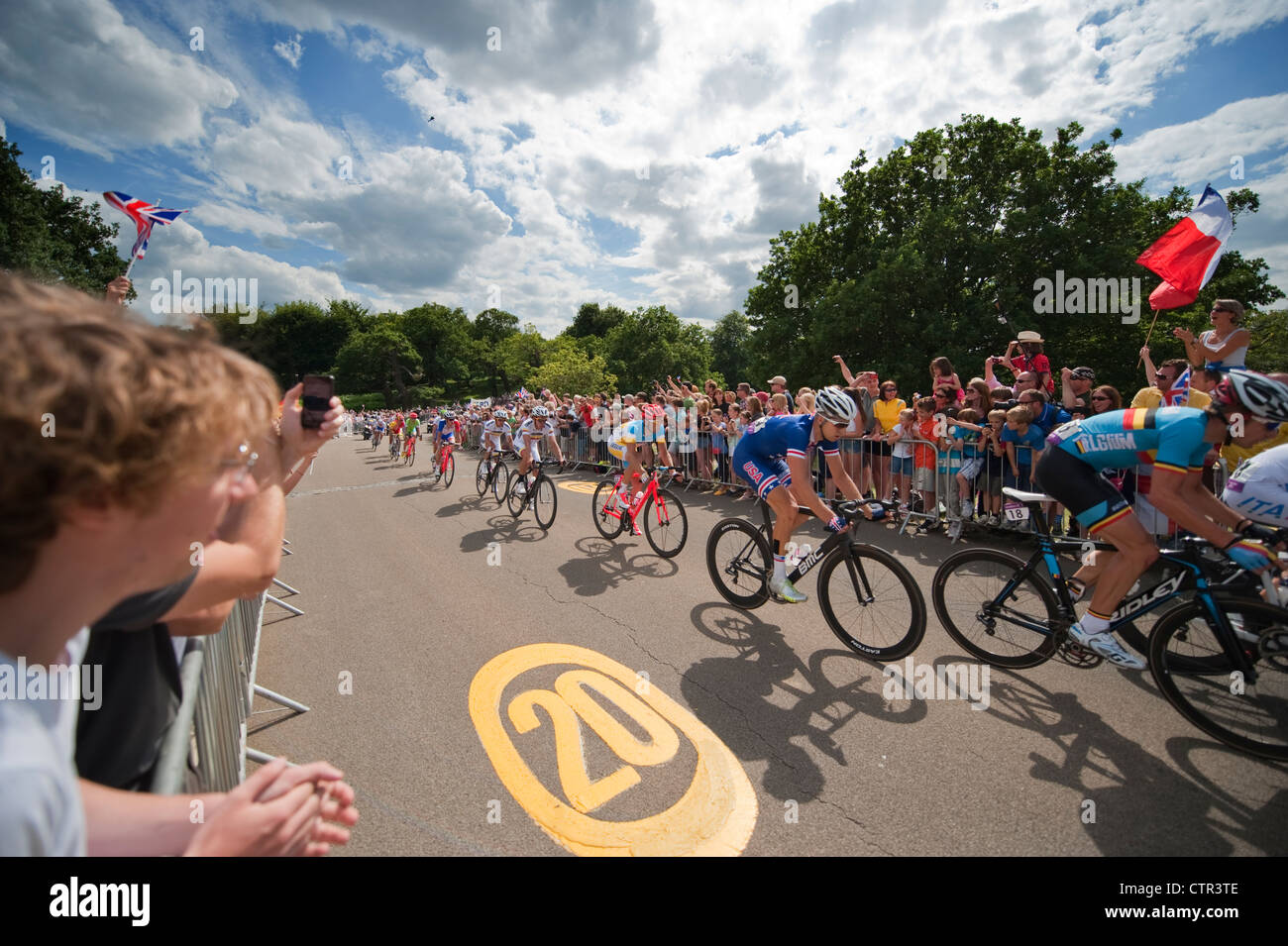 London Olympic Games 2012, Cycling; Mens Road Race inbound in Richmond ...