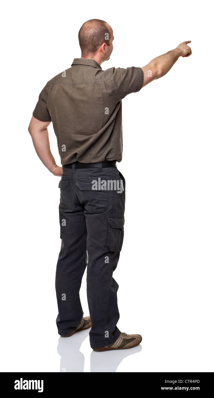 man point on white background Stock Photo - Alamy