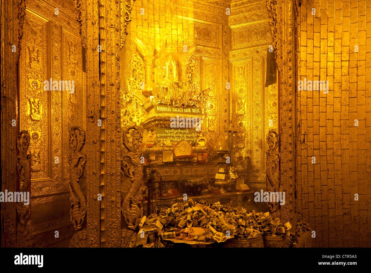 Interior of Buddha's First Sacred Hair Relic Pagoda Botataung, Yangon ...
