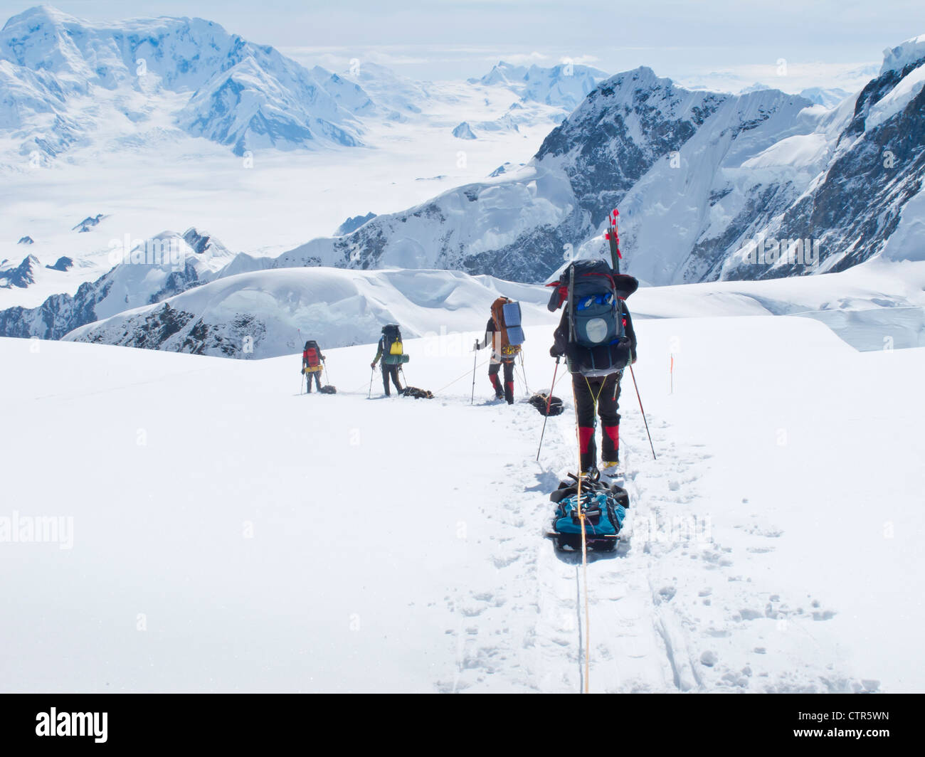Mountaineer group descends into MacCarthy Gap on King Trench route Mt ...