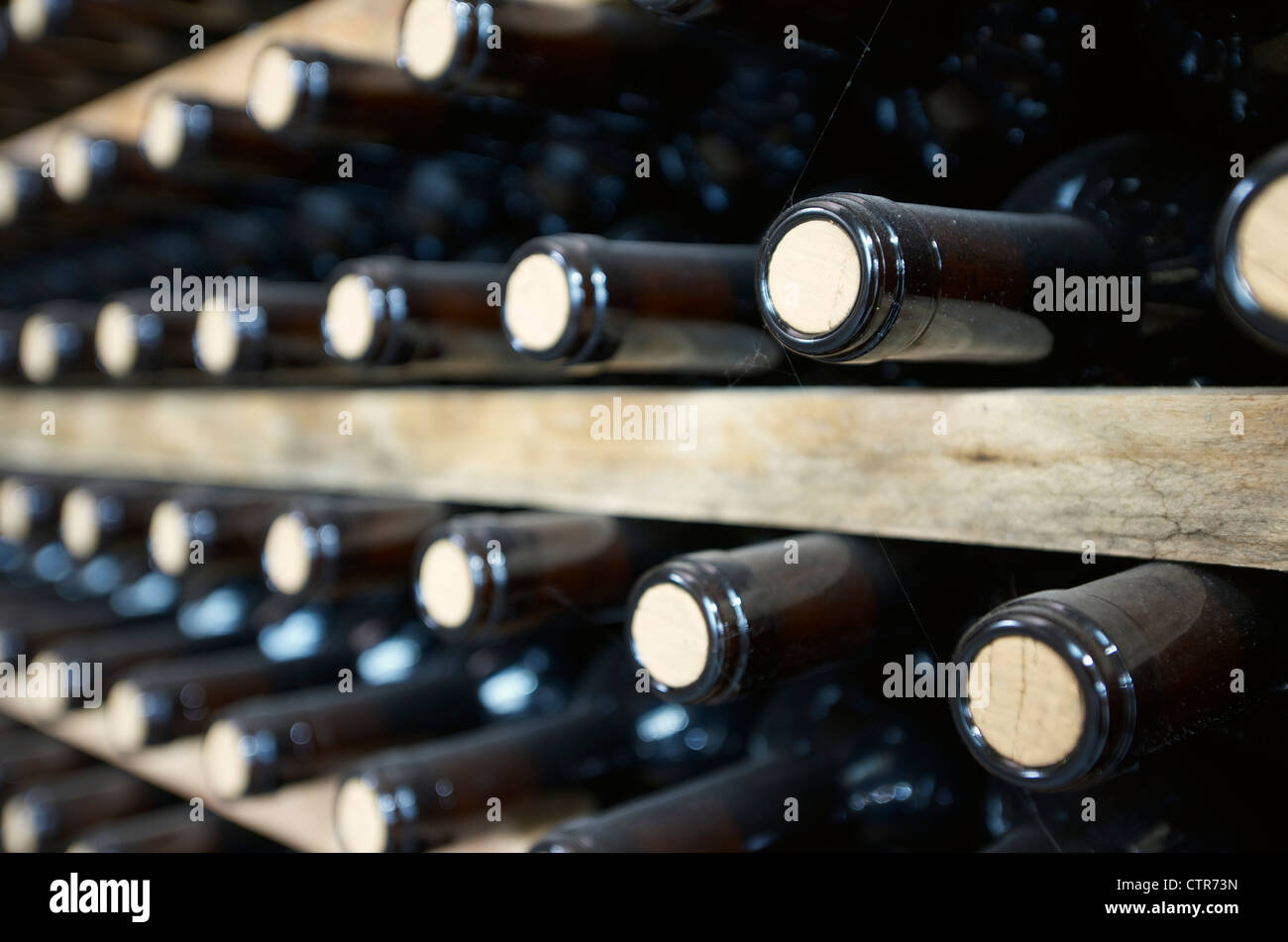 stacked wine bottles to ferment the wine, La Rioja, Spain Stock Photo ...