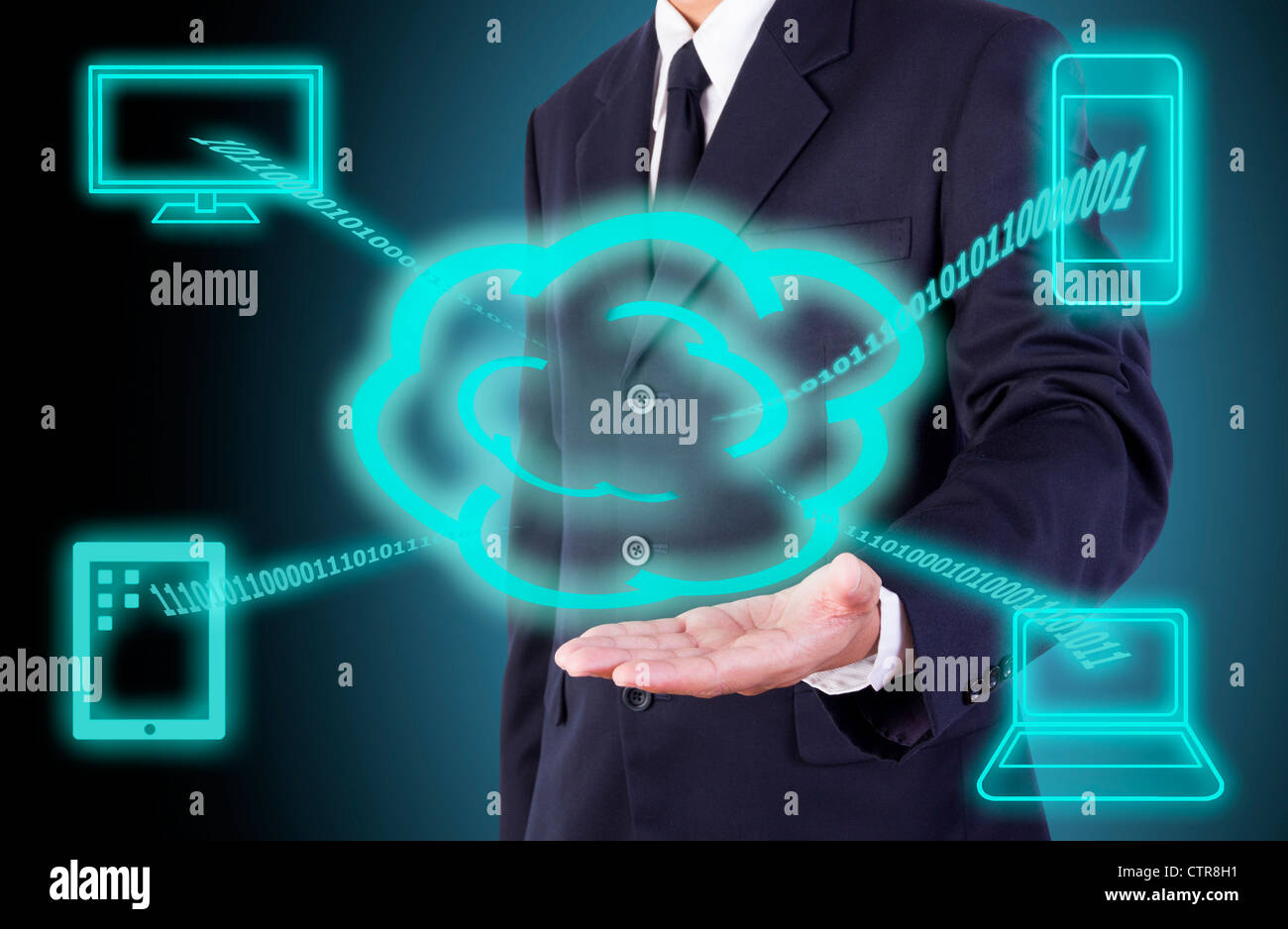 cloud computing on a businessman hand Stock Photo - Alamy