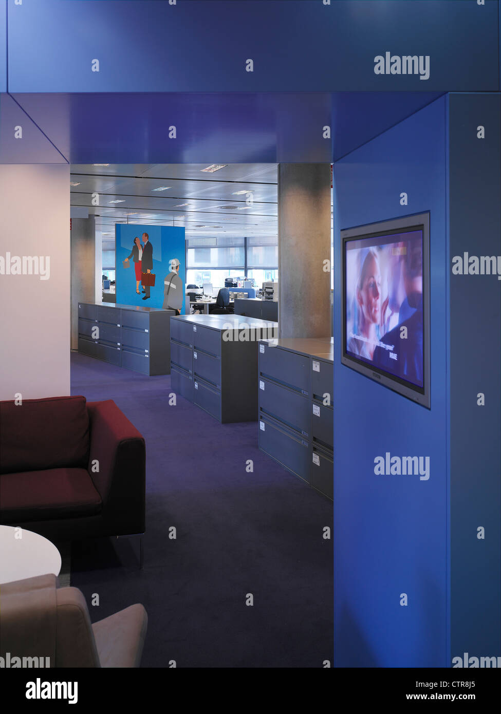 channel 4 blue wall and informal seating Stock Photo - Alamy