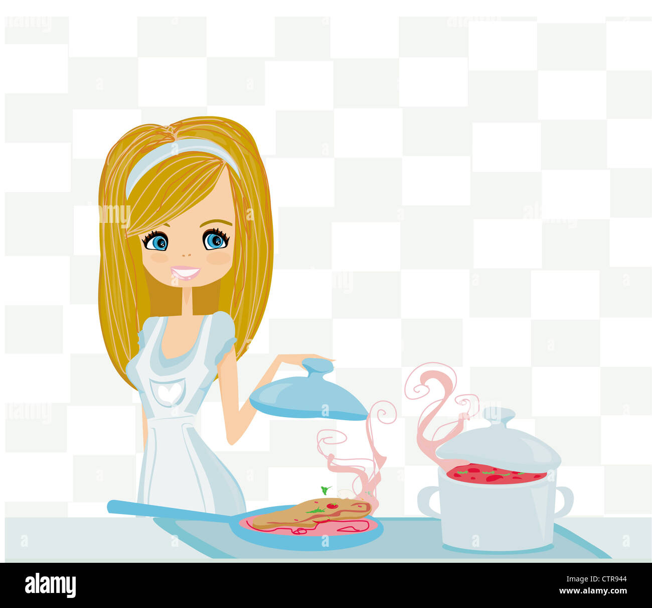 Beautiful lady cooking lunch Stock Photo - Alamy