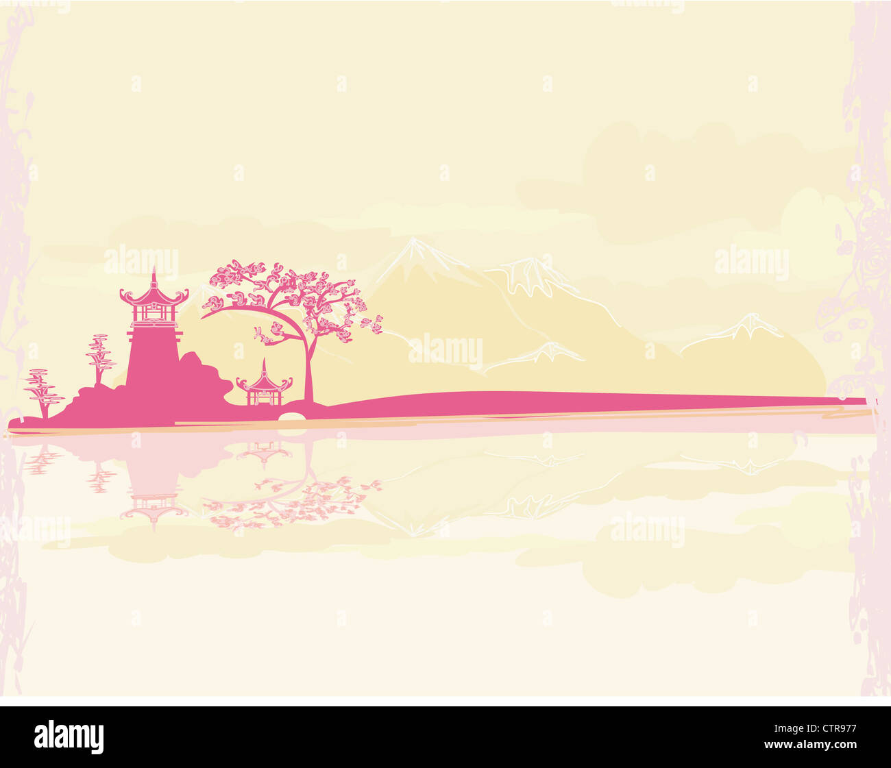 old paper with Asian Landscape Stock Photo - Alamy