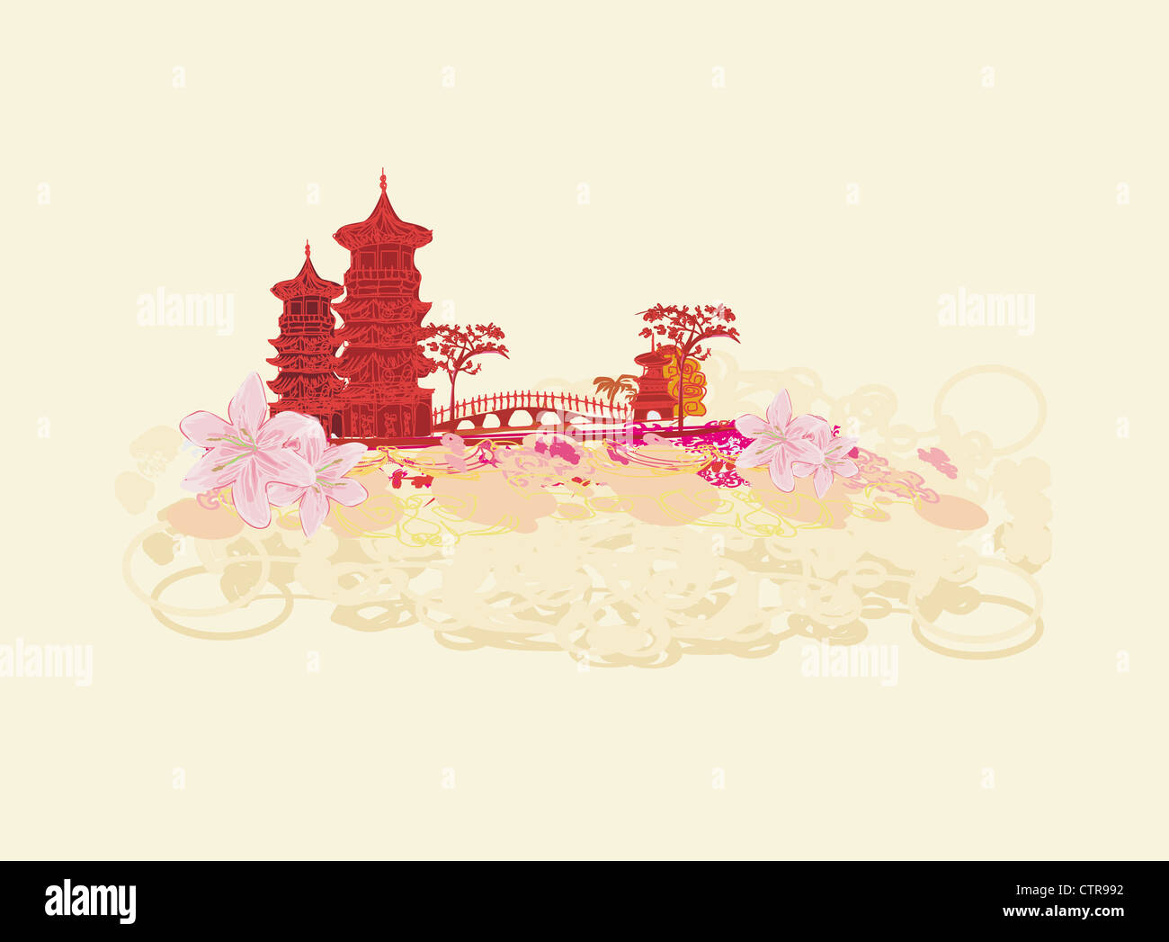old paper with Asian Landscape Stock Photo - Alamy