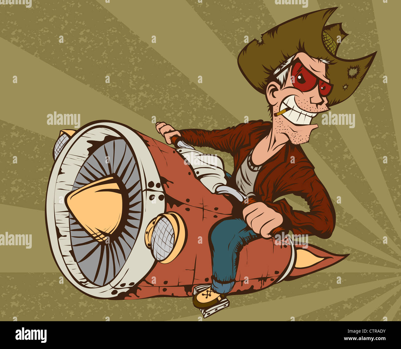 Biker-cowboy on a motorcycle turbo rocket. The background image ...