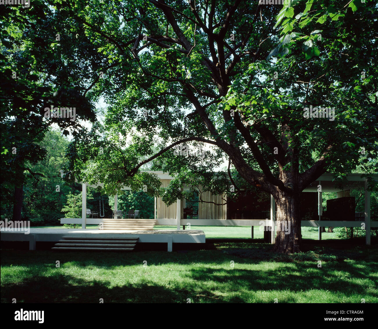 farnsworth house stair way and patio Stock Photo - Alamy