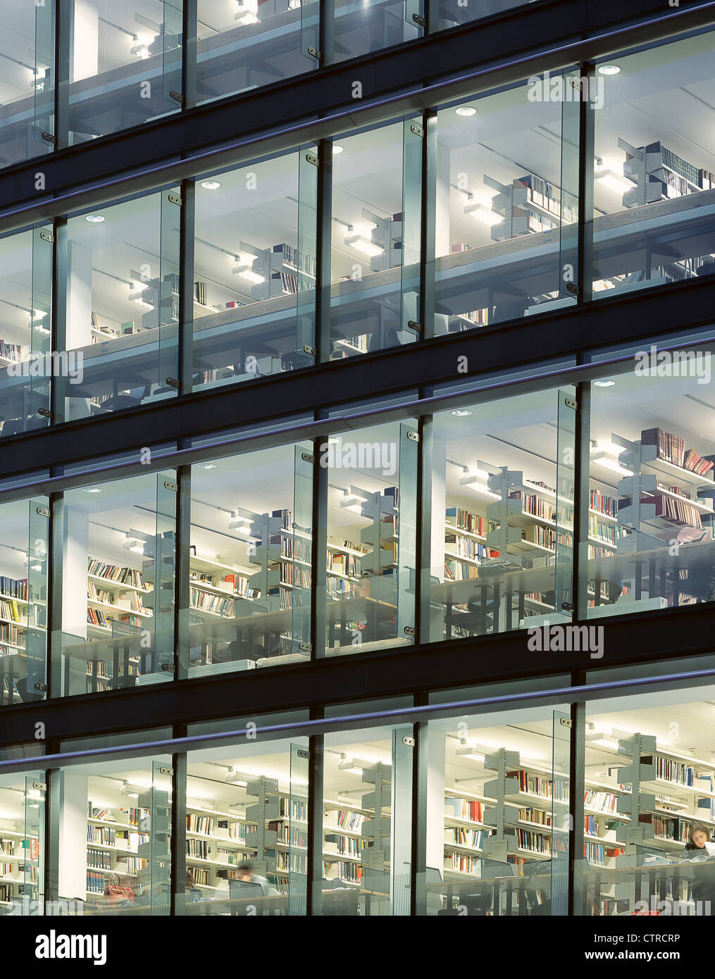 birkbeck college library and extension bookstacks at night from outside ...