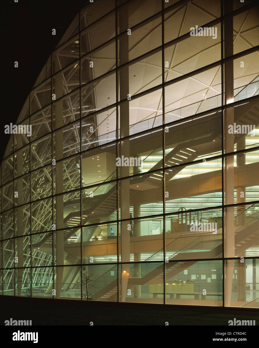 faculty of law university of cambridge night view into curved atrium ...