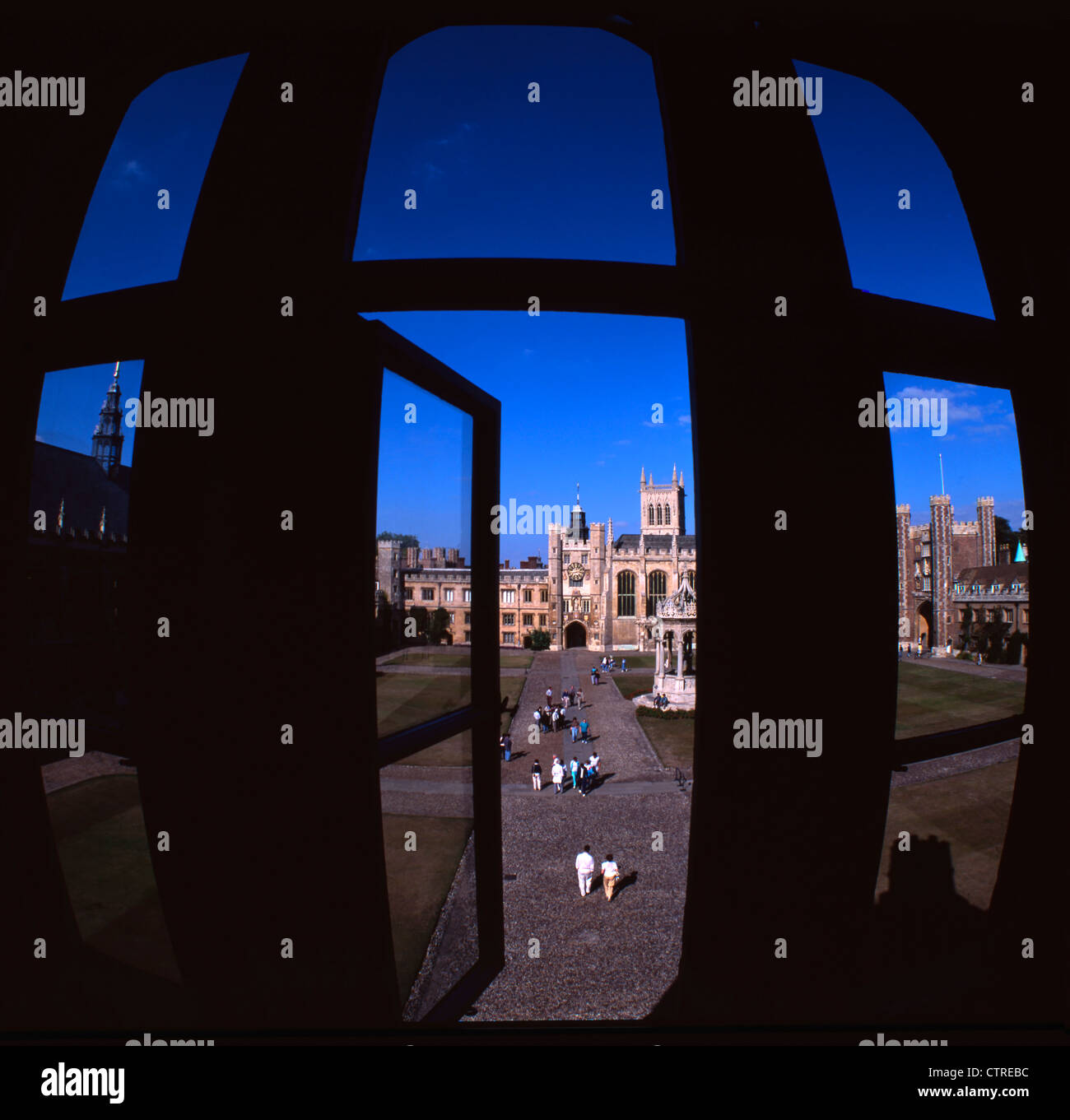 Fish-eye view of Trinity College Cambridge through window Stock Photo ...